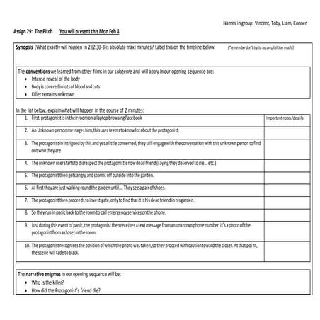 Frankenstein project group assignment sheet