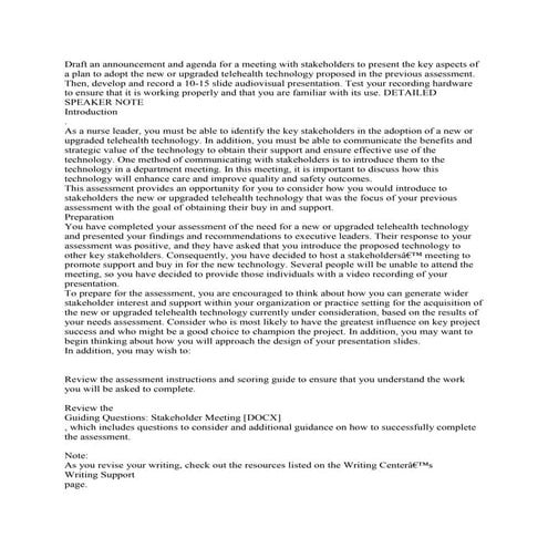 Draft an announcement and agenda for a meeting with stakeholders to pr.docx