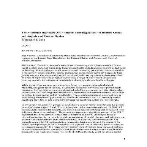 Draft comments on external appeals | DOC | Mental Health | Diseases and ...