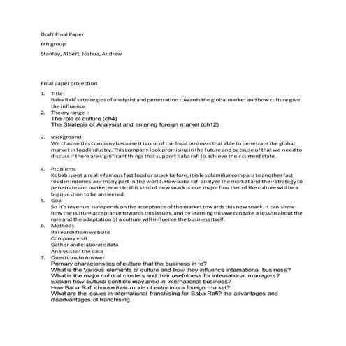 Draft final paper global business 6th | PDF