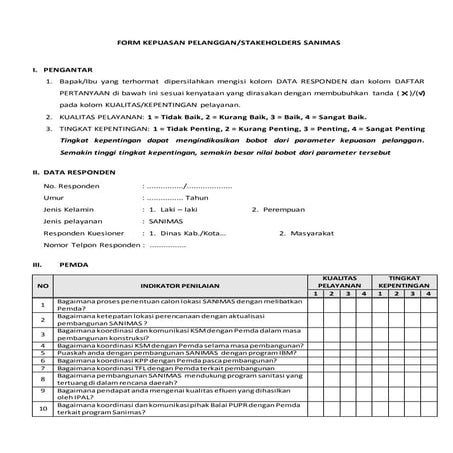 Draft form survey kepuasan pelanggan sanimas 2021 | PDF