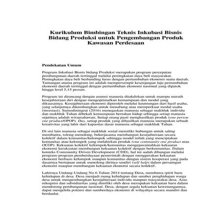 Kurikulum Bimbingan Teknis Program Inkubasi Bisnis 2019 | PDF