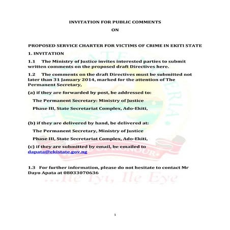 Draft Of Ekiti State Charter For Victims Of Crime | PDF