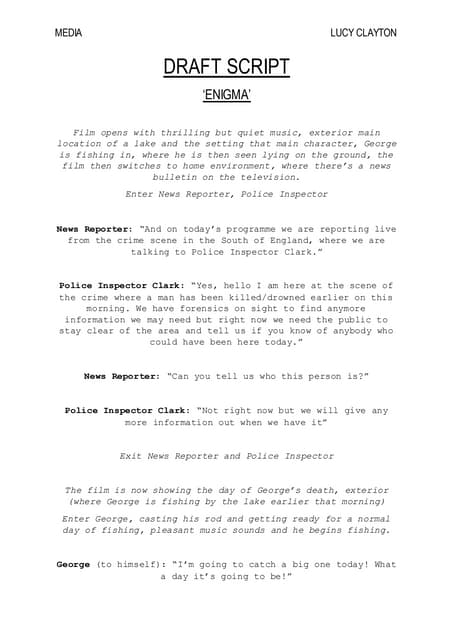 Draft script film 1 final | DOCX | Television | Entertainment
