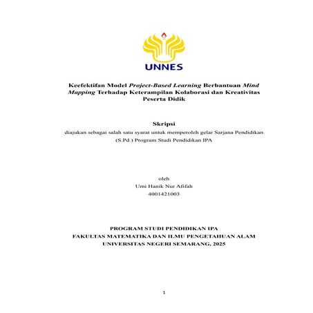 Keefektifan Model Project-Based Learning Berbantuan Mind Mapping Terhadap Keterampilan ...