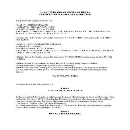 Draft surat perjanjian kontrak kerja | PDF