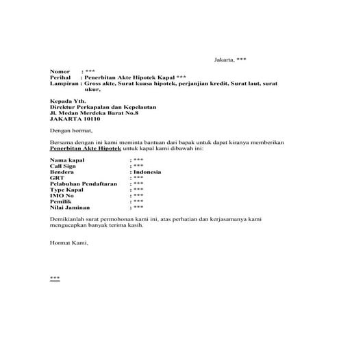 Draft Surat Permohonan Akte Hipotek.doc