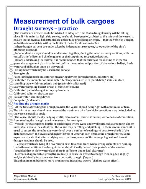 Draft survey calculation_sheet_2010.1 | DOC | Physics | Science