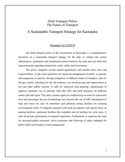 Summary Of Pedestrian Policy | PDF