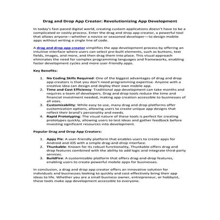 Unlock Your Creativity with a Drag and Drop App Creator! | PDF