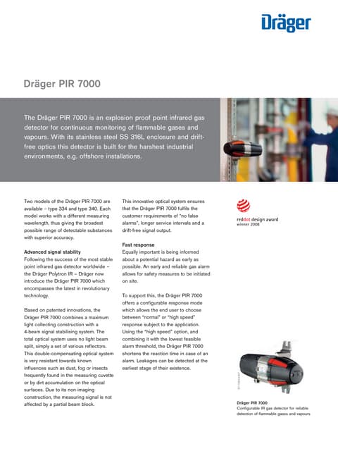 Dräger Pac 7000 Portable Gas Detector - Spec Sheet | PDF