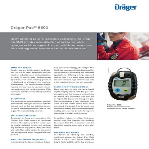 Drager Pac 5500 Portable Gas Detectors - Spec Sheet | PDF