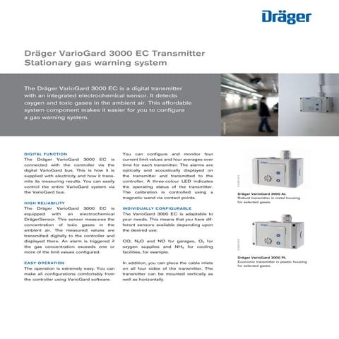 Drager Variogard 3000 EC Fixed Gas Detector - Spec Sheet | PDF