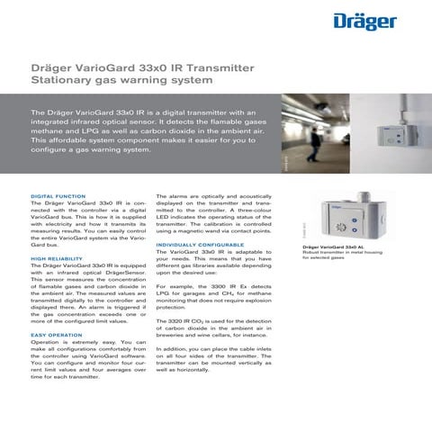 Dräger PIR 7000 Fixed Gas Detector - Spec Sheet | PDF