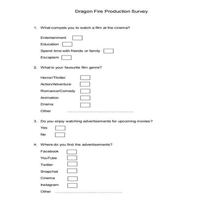 Dragon Fire Production Survey Template | DOCX | Movies | Entertainment