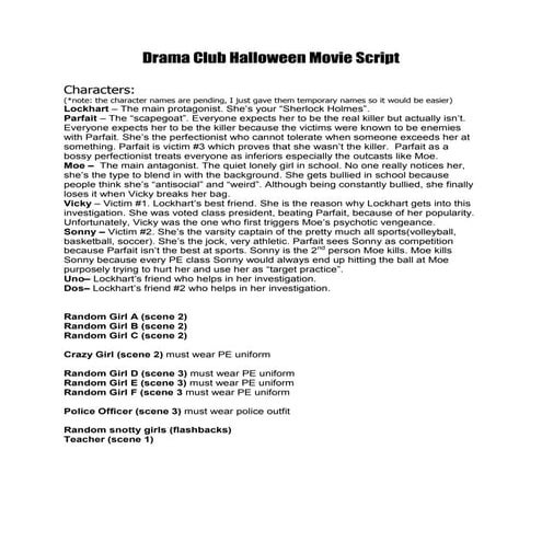Drama Club Halloween Movie Script | DOCX