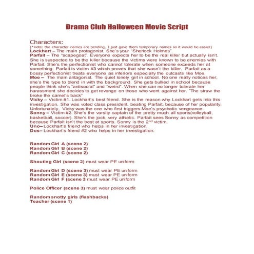 Drama Club Halloween Movie Script | DOCX