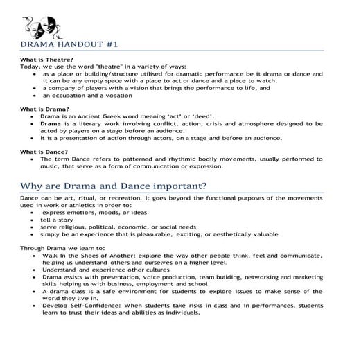 Drama handout theatre and drama origins grds 7 9 | DOCX