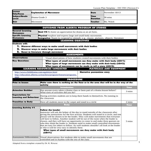 Drama movement lesson nov 18 13 | PDF