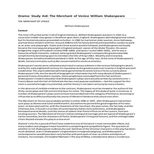 Drama study aid the merchant of venice william shakespeare | DOCX