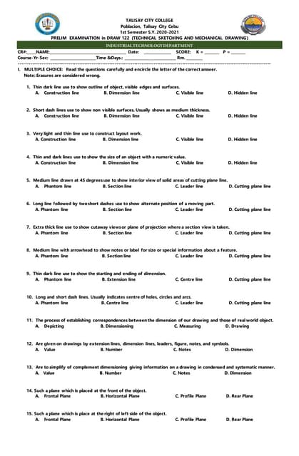 Engineering drawing practice questions first semester - 2019-2020 (1) | PDF
