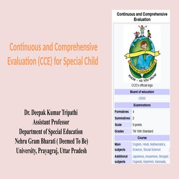 Continuous and Comprehensive Evaluation (CCE) for Special Child | PPT