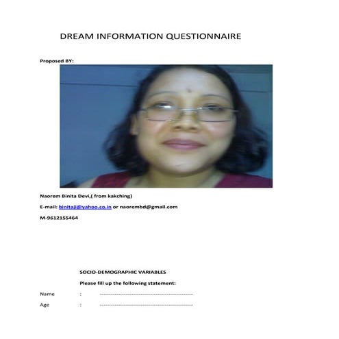 Dream information questionnaire | PDF