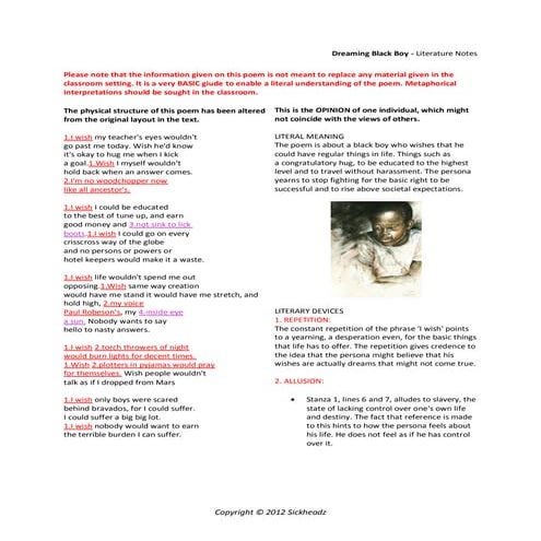Dreaming Black Boy - Analysis | DOCX