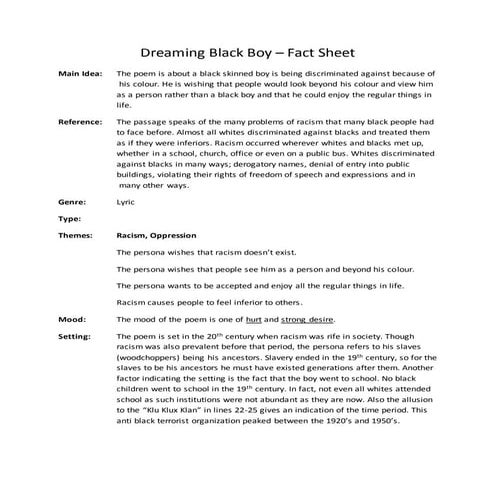 Dreaming Black Boy - Analysis | DOCX
