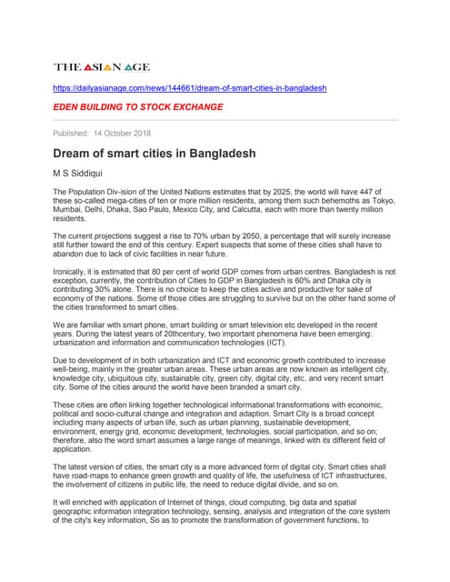 Smart cities in bangladesh | PDF