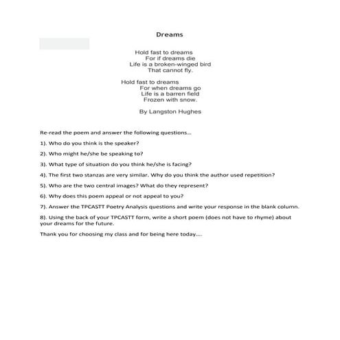 Dreams by langston hughes | DOC