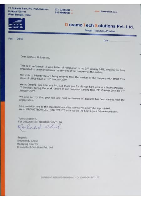 Release Letter - Tech Mahindra | PDF