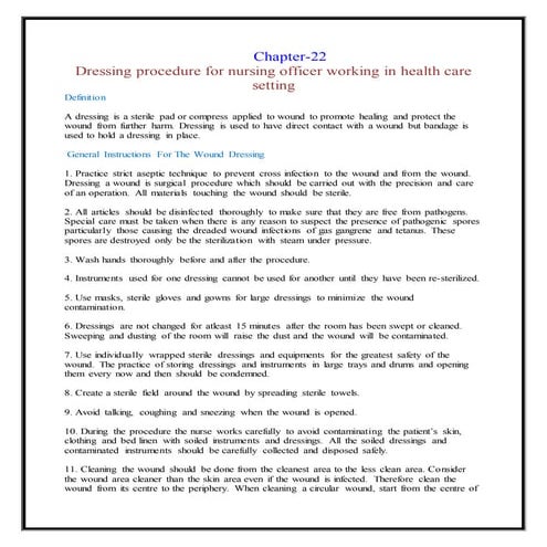 Dressing procedure for nursing officer working in health care setting ...