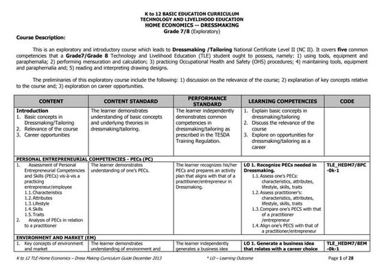 TLE/HE Handicraft Curriculum Guide | PDF