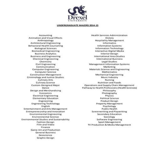 Undergrad Major Programs of Drexel Uni | DOCX