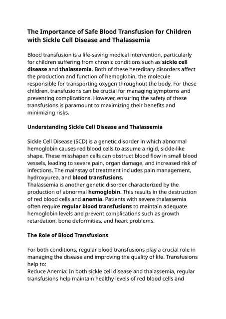 Blood transfusion-MANAGEMENT FOR PEOPLE LIVING WITH SICKLE CELL ...