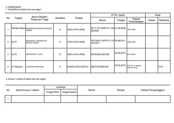 Contoh Daftar Riwayat Hidup untuk pengajuan p3k | PPT