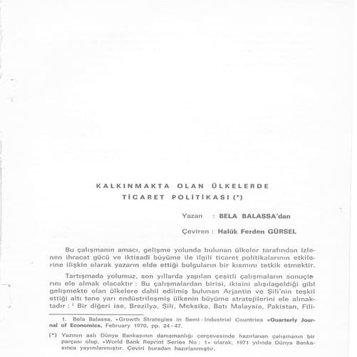 Dr Haluk F Gursel from Bela Balassa, Trade Policies in Developing ...