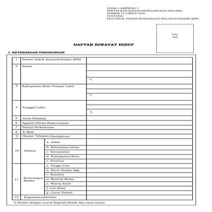 Daftar riwayat hidup pns | DOCX