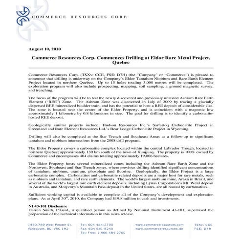 News Release: Drilling at Eldor | PDF