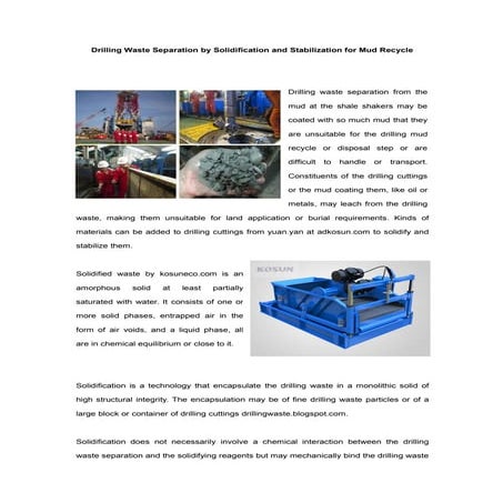 Drilling Waste Separation by Solidification and Stabilization for Mud ...