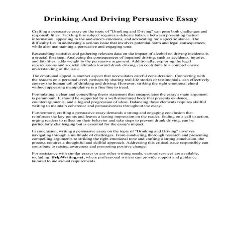 Drinking And Driving Persuasive Essay | PDF