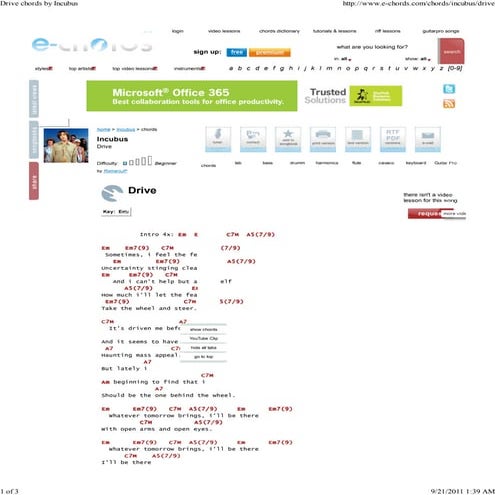 Drive chords by incubus | PDF