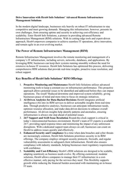 Hex64 Info Solutions Driving Innovation Through DevOps Infrastructure Excellence | PDF