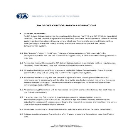 FIA Driver categorisation regulations | PDF
