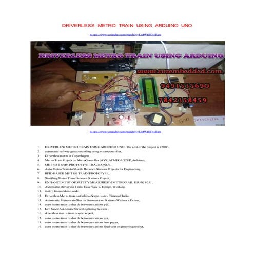 Driverless metro train using arduino uno | DOCX