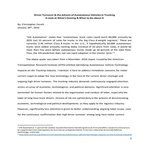 Table of Truck Driver Turnover Studies | PDF