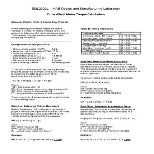 Drive wheel motor torque calculations | PDF