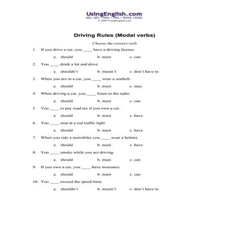 Driving rules-modal-verbs | PDF