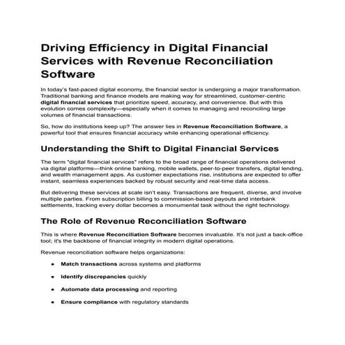 Driving Efficiency in Digital Financial Services with Revenue ...